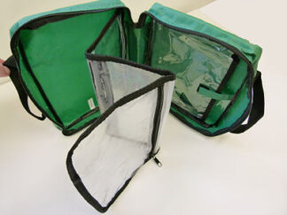Green First Aid Bag With Handles; 3 fold out compartments